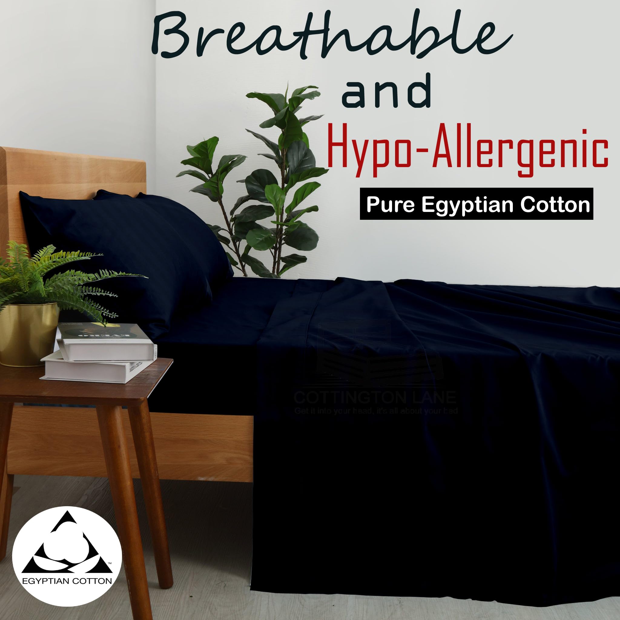 400 Thread Count 100% Egyptian Cotton Sheet Set - Olympic Queen Size Sheets Set - 12 inch Deep Pocket of Fitted Sheet - 4 Piece Sheet Set (Navy Blue Stripe - Olympic Queen 12 inch Deep Pocket Sheets)