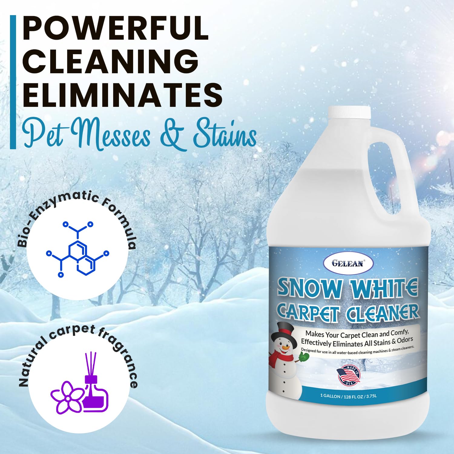 SNOW WHITE Carpet Cleaner Rug Extracting Shampoo, MADE IN USA, Carpet Cleaner Solution and Machine Use, Removes Even The Toughest Stains and odors, Rug Car Upholstery and Carpets, 1 Gallon