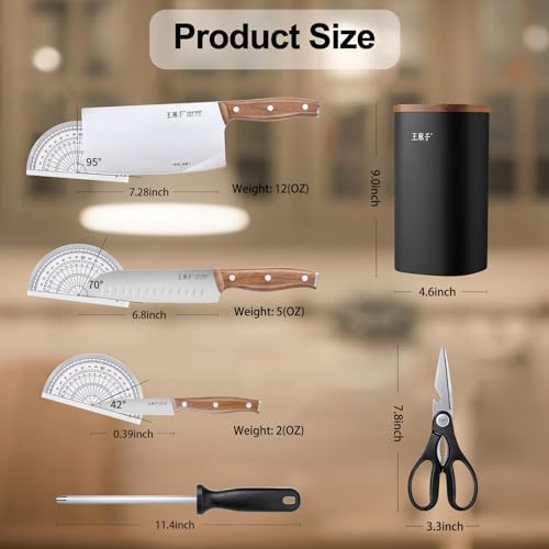 WANGMAZI Professional Kitchen Knife Set, Chef Knife Block Set German Stainless Steel Razor-sharp Blade, Ergonomic Comfortable Handle, Over 300 Years of Brand(6PCS, Black)