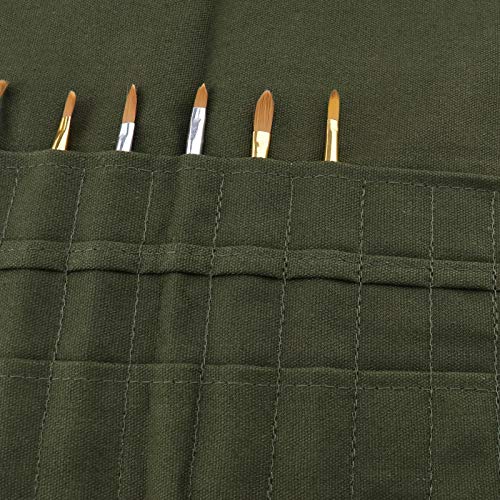 Creative-Idea Paint Brush Artist Canvas Roll Pouch Holder 30 Slots Storage Acrylic Oil Watercolor Gouache Army Green