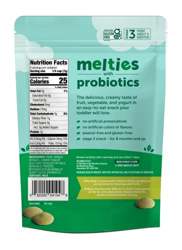 Beech-Nut Probiotic Melties Yogurt Melts, Pear Mango Spinach & Yogurt, 1oz (7 Pack), Toddler & Baby Snacks