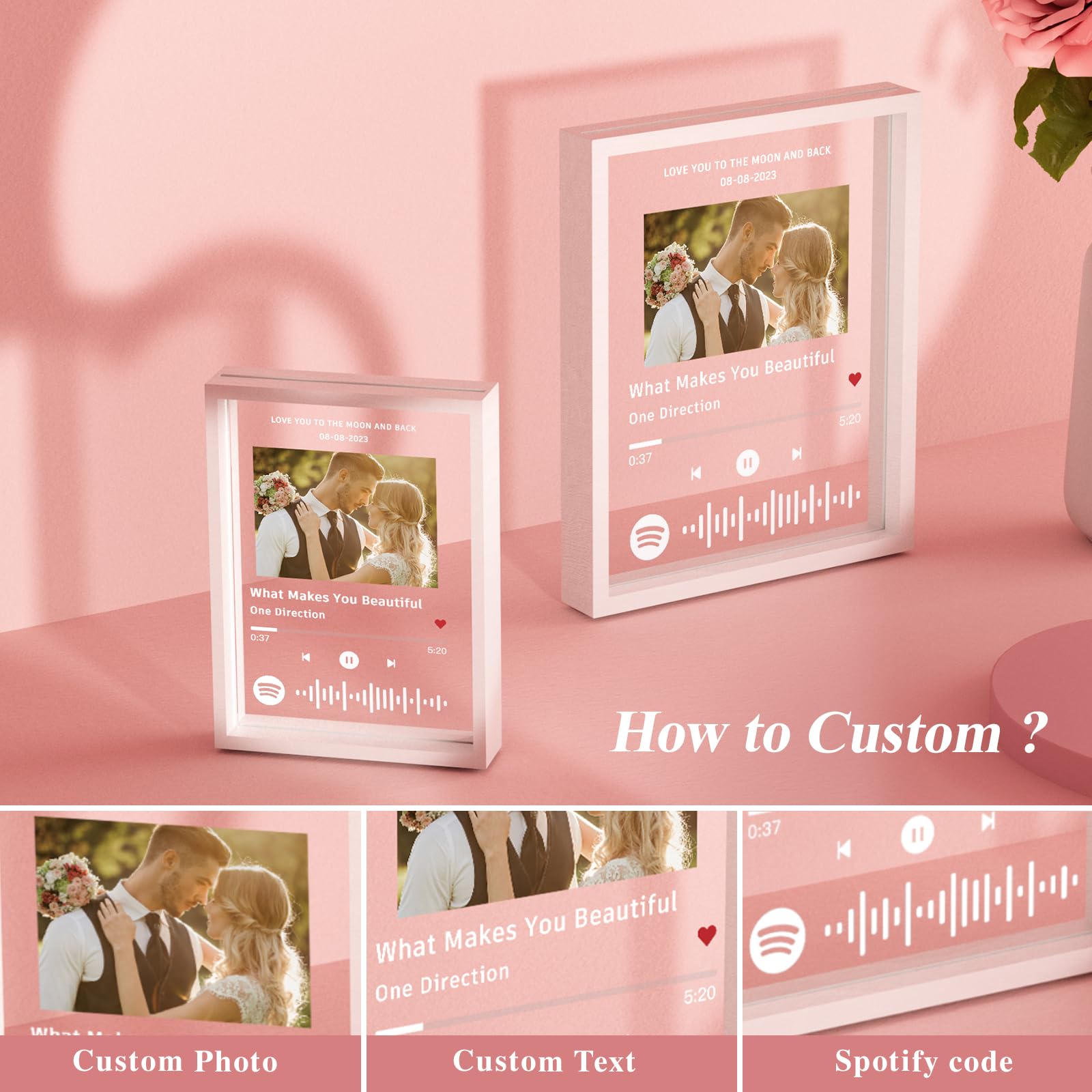 witfox Personalized Spotify Plaque with Free White Frame - Spotify Picture Frame Custom Acrylic Song Plaque - Music Picture Frame Customized Gifts for Boyfriend Girlfriend Couples Family