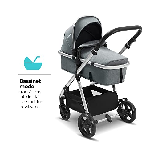 Mompush Meteor 2 Baby Stroller 2-in-1 with Bassinet Mode - Compatible with Major Infant Car Seat, Adapter Included - Stable Bassinet Stroller Combo, Full-Size Baby Strollers for Family Outings