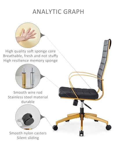 LUXMOD Ergonomic Office Chair, High Back Gold Leather Desk Chair with Lumbar Support, Home Office Chair for Study or Workspaces(Gold Black)