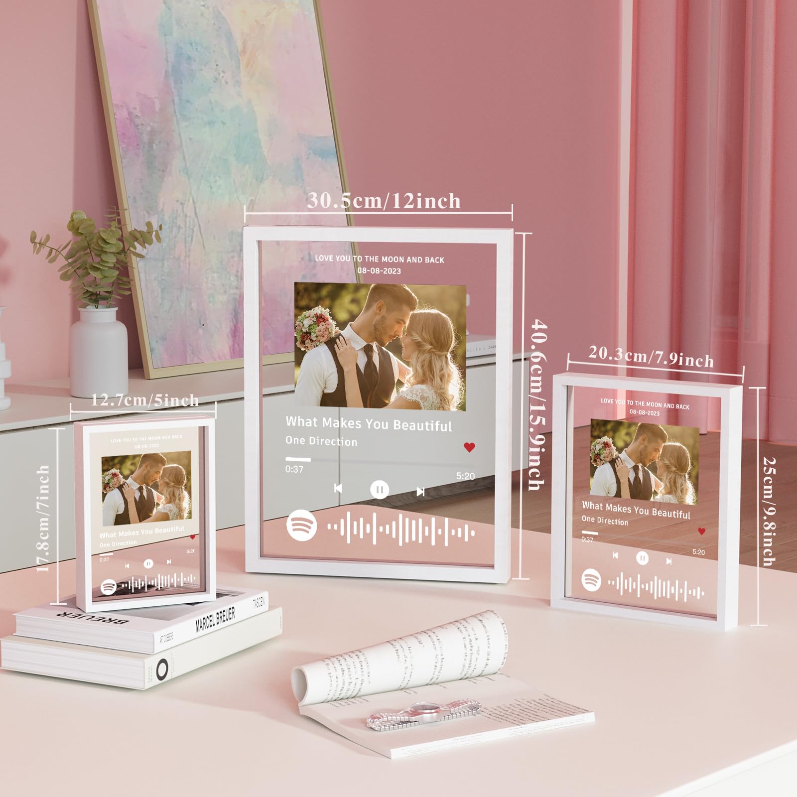 witfox Personalized Spotify Plaque with Free White Frame - Spotify Picture Frame Custom Acrylic Song Plaque - Music Picture Frame Customized Gifts for Boyfriend Girlfriend Couples Family