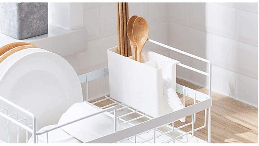 Plate Rack Draining Dish Rack Chrome-plated Steel Dish Rack With Drainboard With Removable Drainboard Removable Plastic Cutlery Tray for Kitchen Countertop (Color : White) Pan Plate Holder