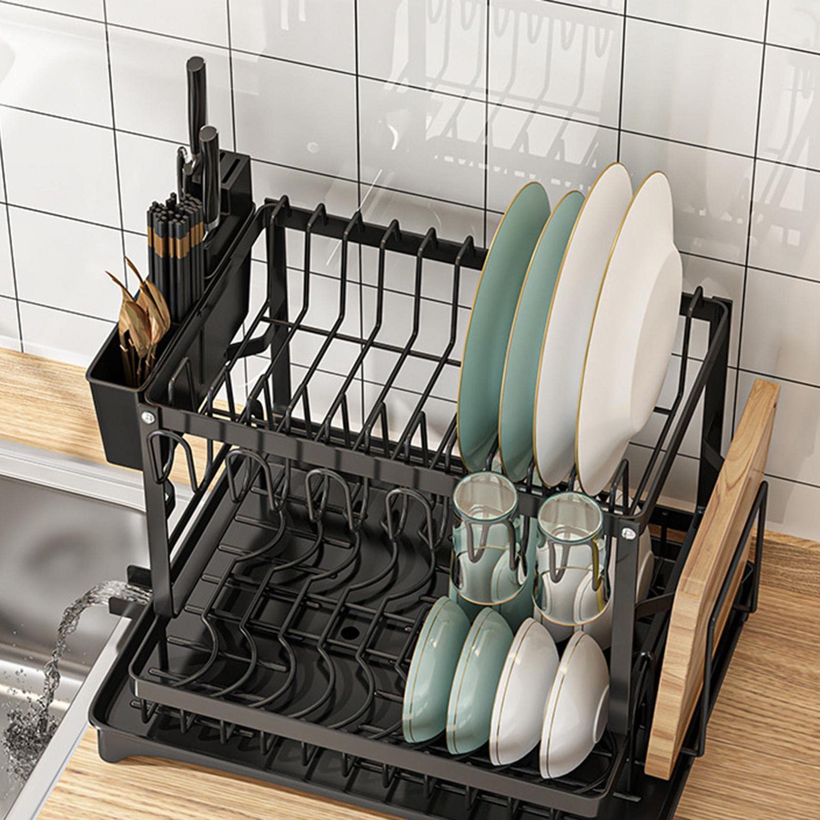 IBNA Dishes Storage Plate Rack, Carbon Steel Dish Drying Rack, Durable Cabinet Dish Drying Rack, Drainer Dishes Plates with Large Capacity, Plate Rack Drainer for Plates Cutting Boards Spoons Forks