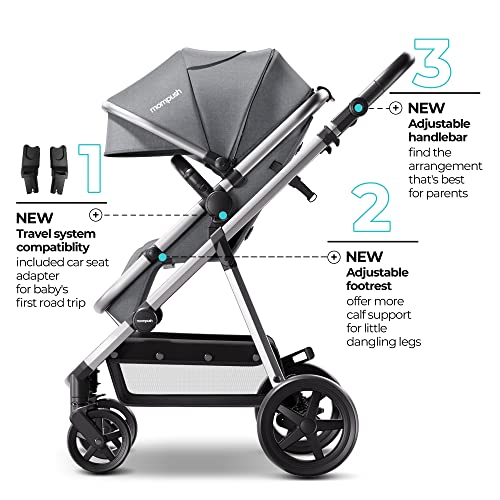 Mompush Meteor 2 Baby Stroller 2-in-1 with Bassinet Mode - Compatible with Major Infant Car Seat, Adapter Included - Stable Bassinet Stroller Combo, Full-Size Baby Strollers for Family Outings