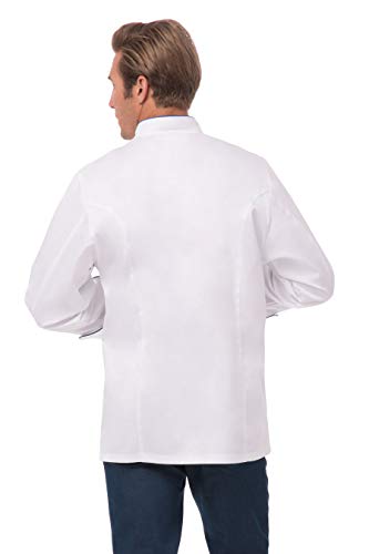 Chef Works Men's Men's Carlton Executive Chef Coat, White With Blue Piping, 40