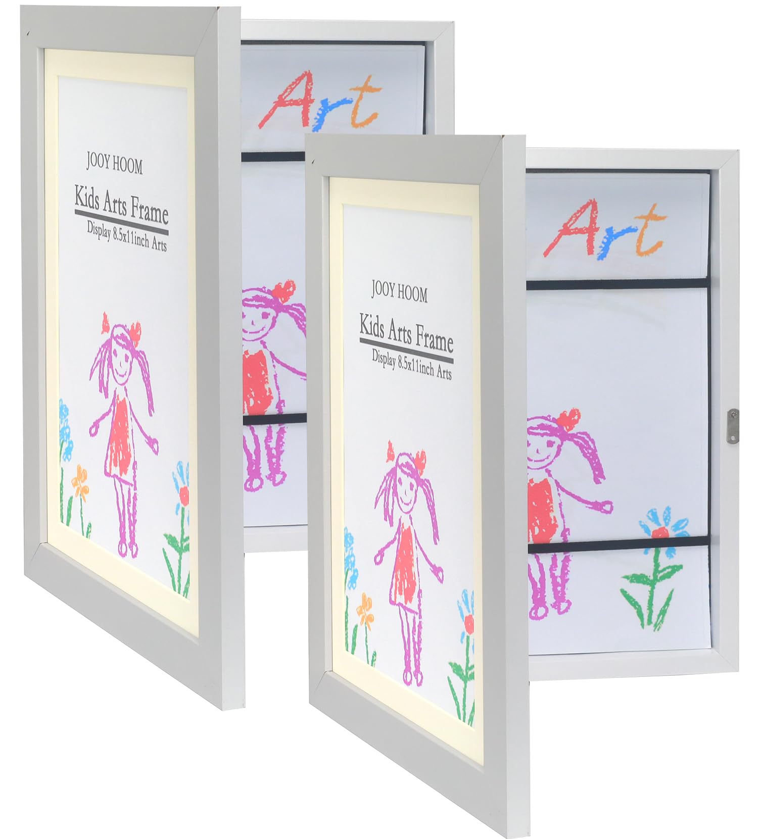 Kids Artwork Frames and Storage Box, 8.5x11 Set of 2, Picture for Children Art Projects, Drawing and Schoolwork, Front-Opening Kids Artwork Storage Box (White)