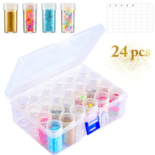 Embroidery Diamond Storage Box, JUSTDOLIFE Storage Boxes for Diamond Painting with 30 Small Beads Diamond Painting Storage Containers with Lid for Jewelry DIY Art Craft Rhinestones Sewing