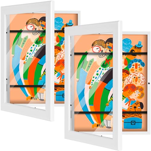 WUIRCCX 9x12 Kids Art frame,Front Opening with HD Glass,Horizontal and Vertical Art Display For Kids Artwork,Photos,Crafts,Drawing(White,2-Pack)