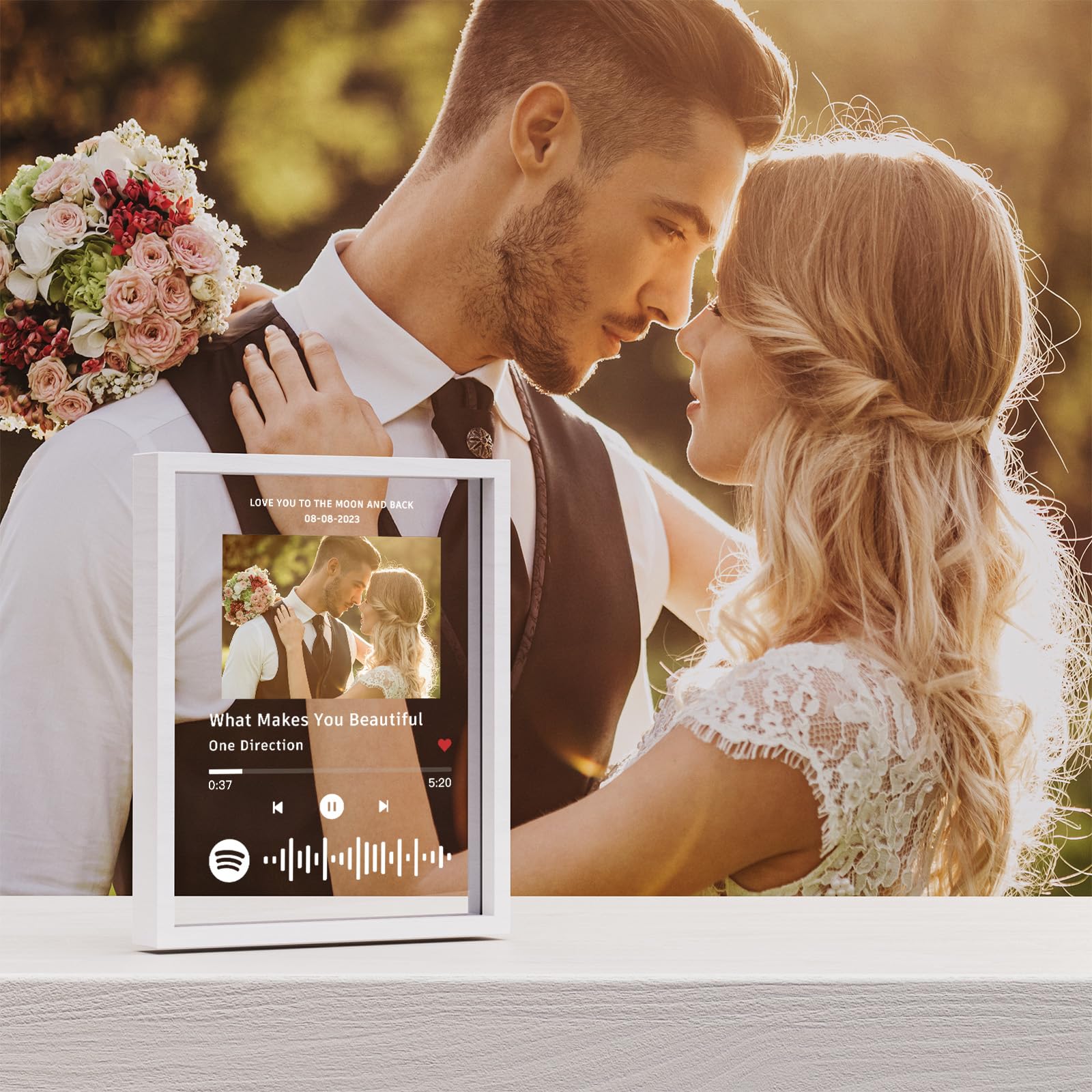 witfox Personalized Spotify Plaque with Free White Frame - Spotify Picture Frame Custom Acrylic Song Plaque - Music Picture Frame Customized Gifts for Boyfriend Girlfriend Couples Family