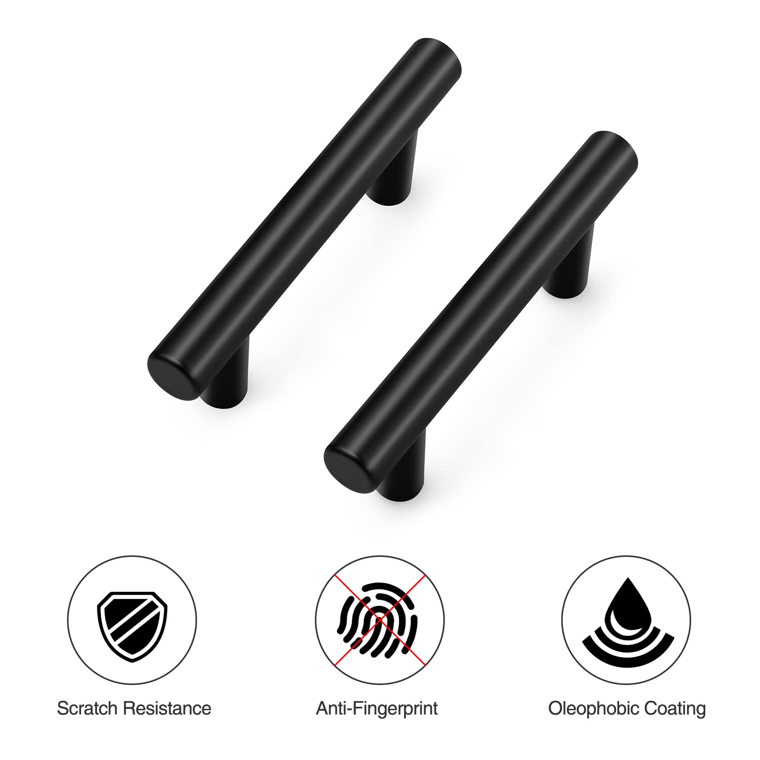 Ravinte 10 Pack T Bar 2-1/2 Inch Hole Center Kitchen Cabinet Pulls, Modern Matte Black Stainless Steel Cabinet Handles, 4 Inch Overall Length Kitchen Hardware for Cupboard Drawer and Kitchen Drawer