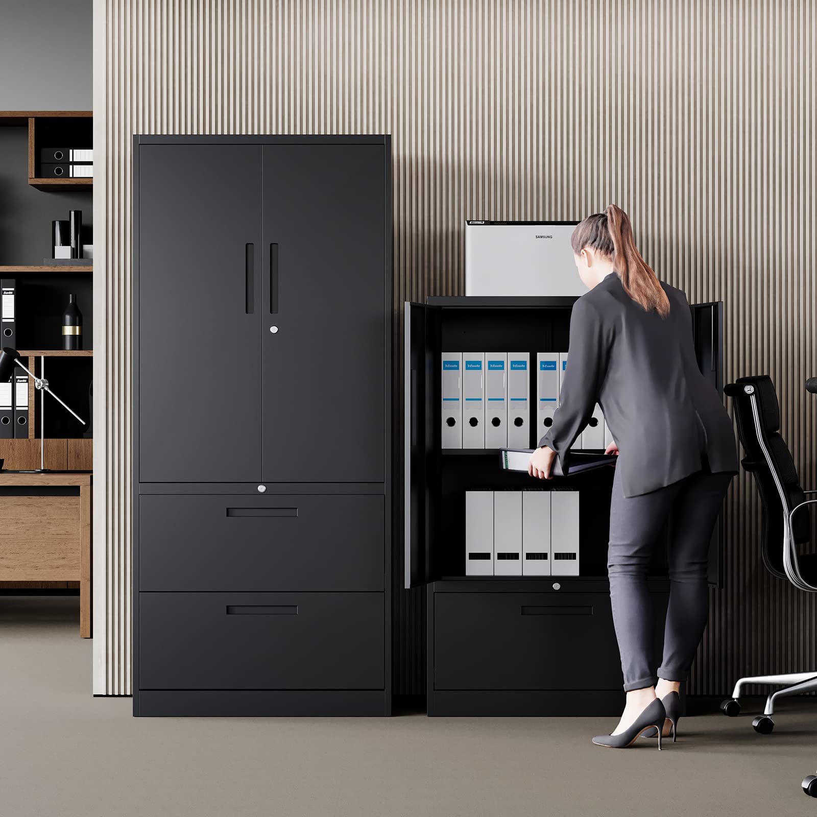 ZAOUS File Cabinet 1 Drawer, Metal File Cabinet with Lock, Lateral Filing Cabinet with Doors & Adjustable Shelves for Home Office, Living Room, Pantry, Gym, Basement, Warehouse, Black