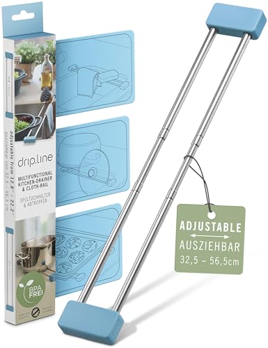 Sanni Shoo drip.line Pure - Adjustable Drip Tray - Practical, Multifunctional Kitchen Rack for Storing Dishcloths and Brushes - Drip Drying Bottles - Heat-Resistant (Ocean, Pure)