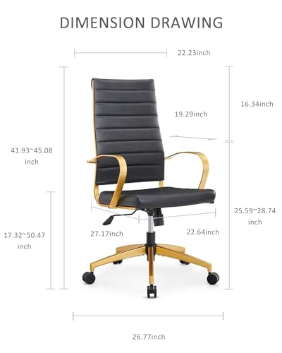 LUXMOD Ergonomic Office Chair, High Back Gold Leather Desk Chair with Lumbar Support, Home Office Chair for Study or Workspaces(Gold Black)