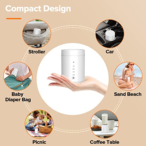 Bottle Warmer, Baby Bottle Warmer with 5 Adapters, Portable Bottle Warmer Rechargeable with Precise Temperature Selection & Beep Prompt, Travel Bottle Warmer for Breastmilk & Babys Brew
