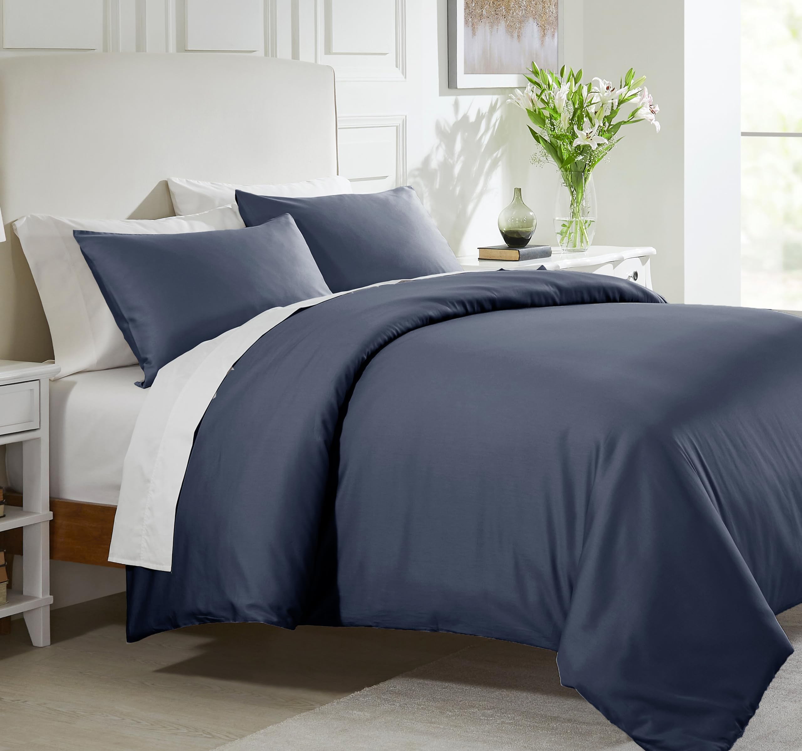 California Design Den Full/Queen Cotton Duvet Cover Set, 400 Thread Count 100% Cotton Quilt Cover & Pillow Shams, Sateen Weave Bedding Set with Button Closure (Indigo Dusty Blue)