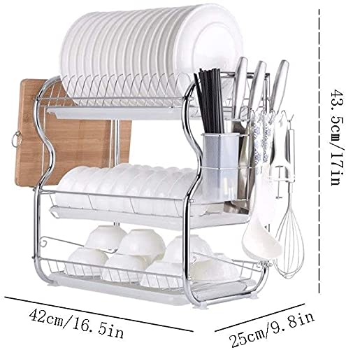 Plate Rack Draining Dish Rack 3-Tier Stainless With Drainboard and Cutlery Cup, Kitchen Supplies Drying Frame Dish Pan Plate Holder