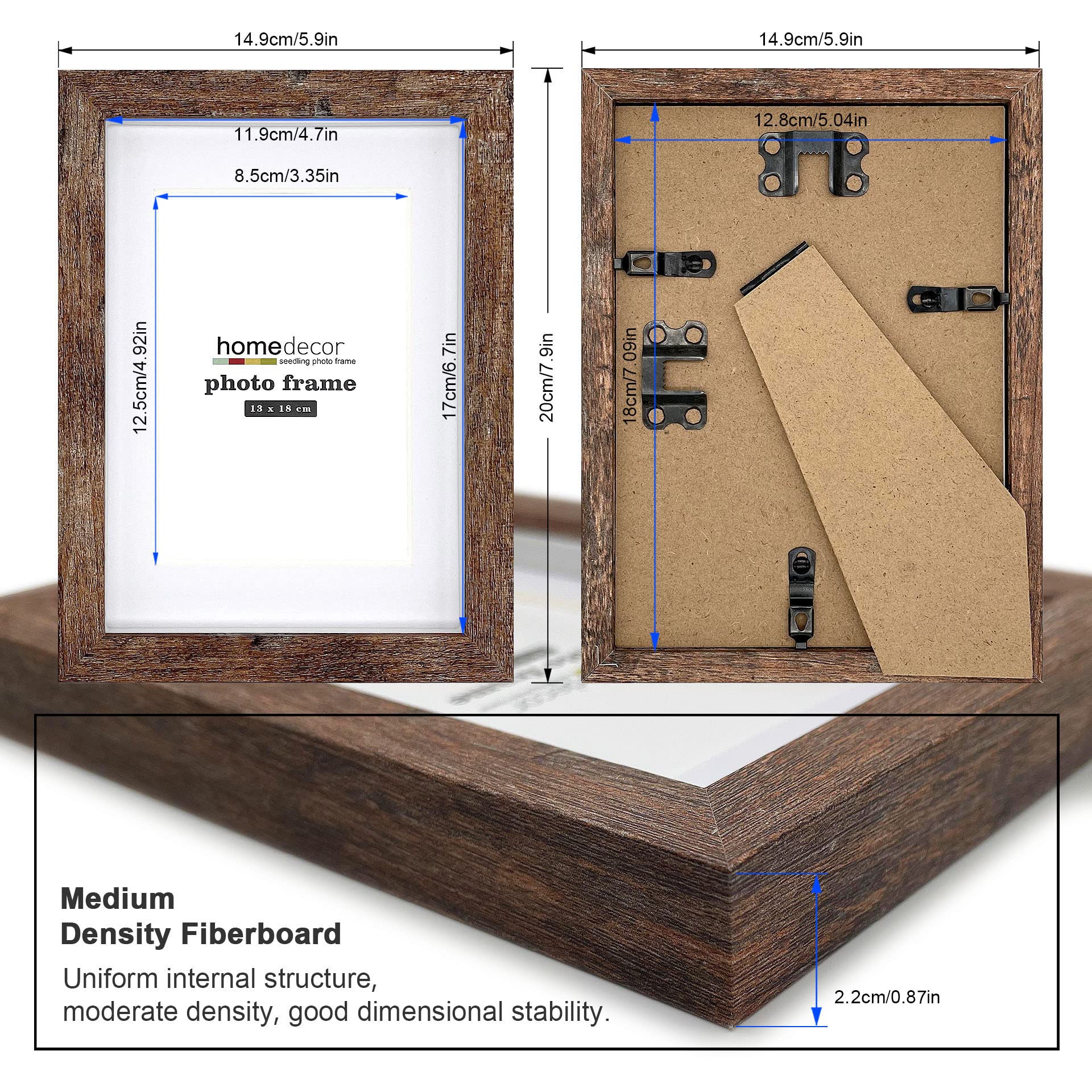 Shadow Box Frame, 4 Pack Picture Frame Set, Wall Picture Frame, Farmhouse Wood Rustic Picture Frames with Tempered Glass Gallery Wall Tabletop Display (5X7 Mat 3.5X5, Brown)