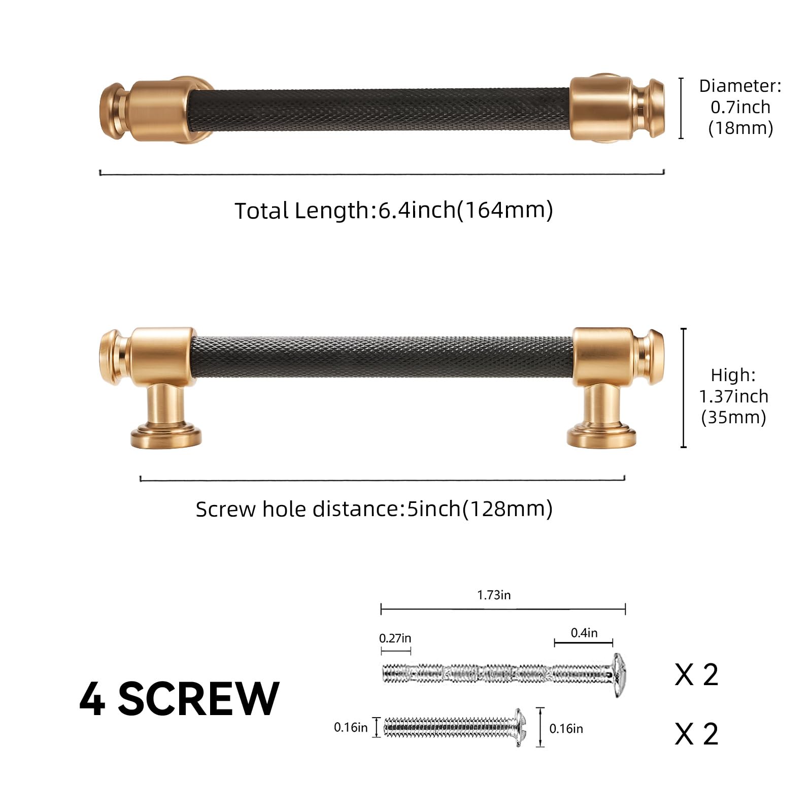 POVEFONK 10 Pack 5 inch(128mm) Black and Champagne Bronze Kitchen Cabinet Handles Knurled Cabinet Pulls Black Drawer Pulls Kitchen Cabinet Hardware
