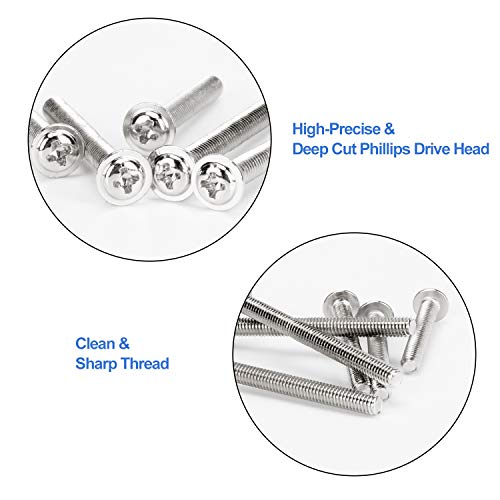 WELLOCKS Cabinet Pulls Knobs Screws M4 25-50mm 96 PCS Assortment Machine Screws Pan Washer Head Metal Phillips Screws Kit for Cabinet Drawer Cupboard Closet Handles Install(D150)