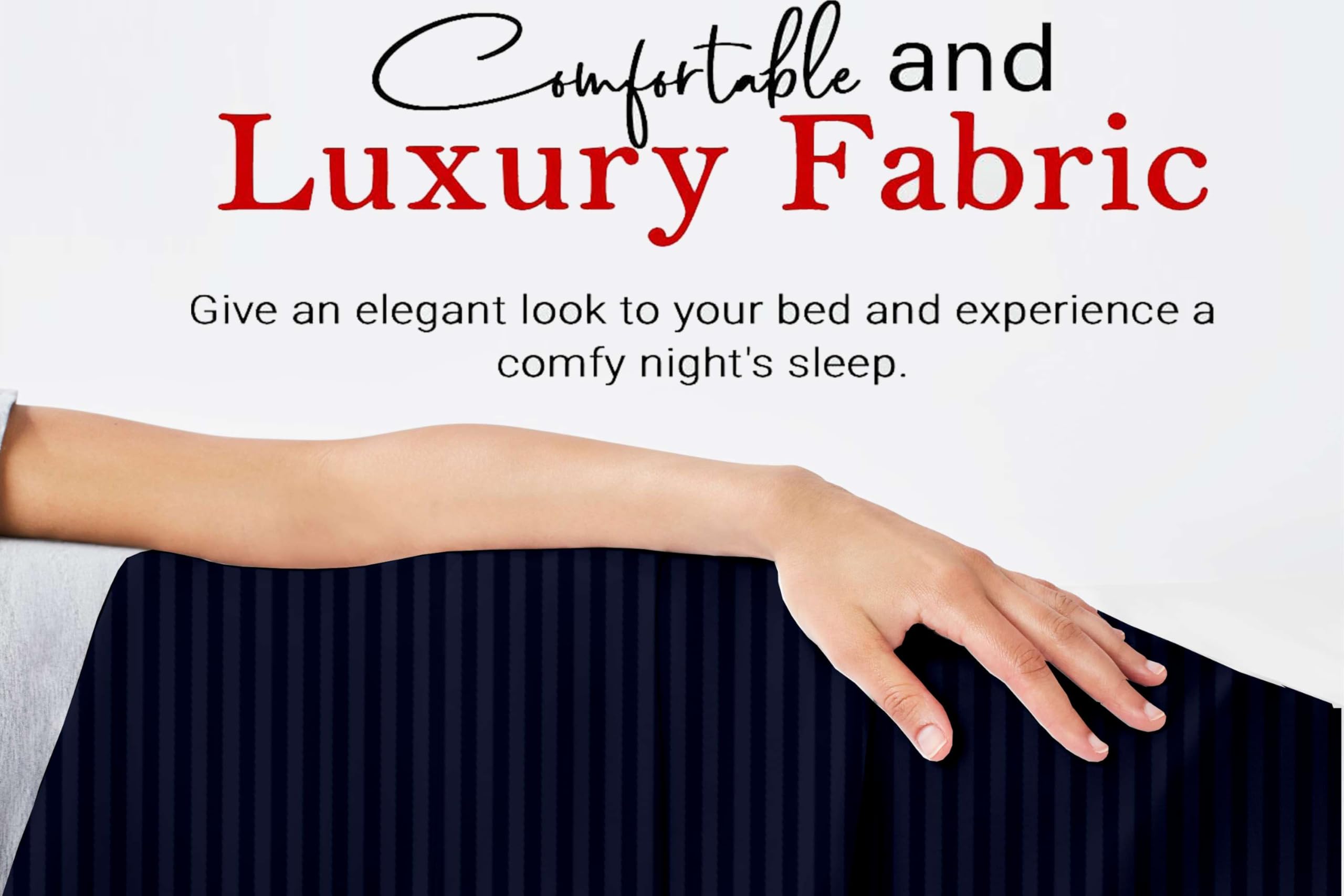 400 Thread Count 100% Egyptian Cotton Sheet Set - Olympic Queen Size Sheets Set - 12 inch Deep Pocket of Fitted Sheet - 4 Piece Sheet Set (Navy Blue Stripe - Olympic Queen 12 inch Deep Pocket Sheets)