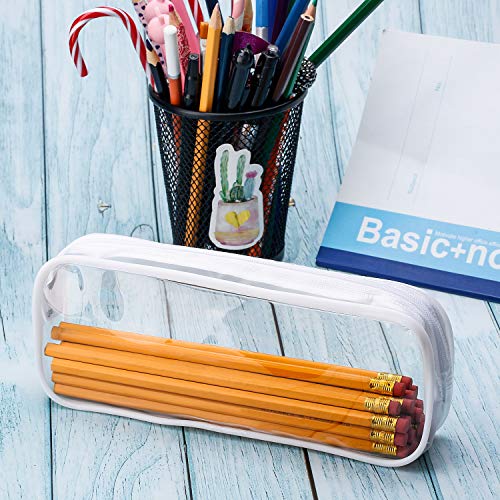 4 Pieces White Clear PVC Big Capacity Zipper Pencil Bag, Pen Pencil Case Makeup Pouch