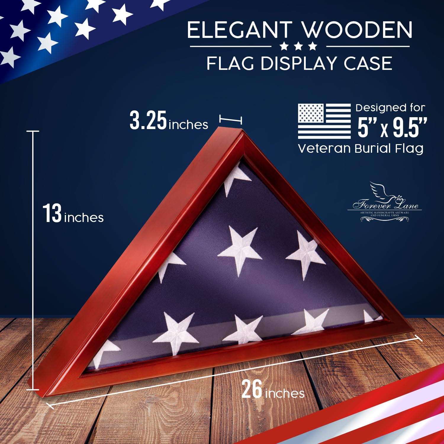 Forever Lane Flag Display Case for American Veteran Flag, Large 9.5x5 ft Memorial Flag Box -Military Flag Holder, Solid Wood w/Acrylic Front,Wall Mount or Standing Display Box