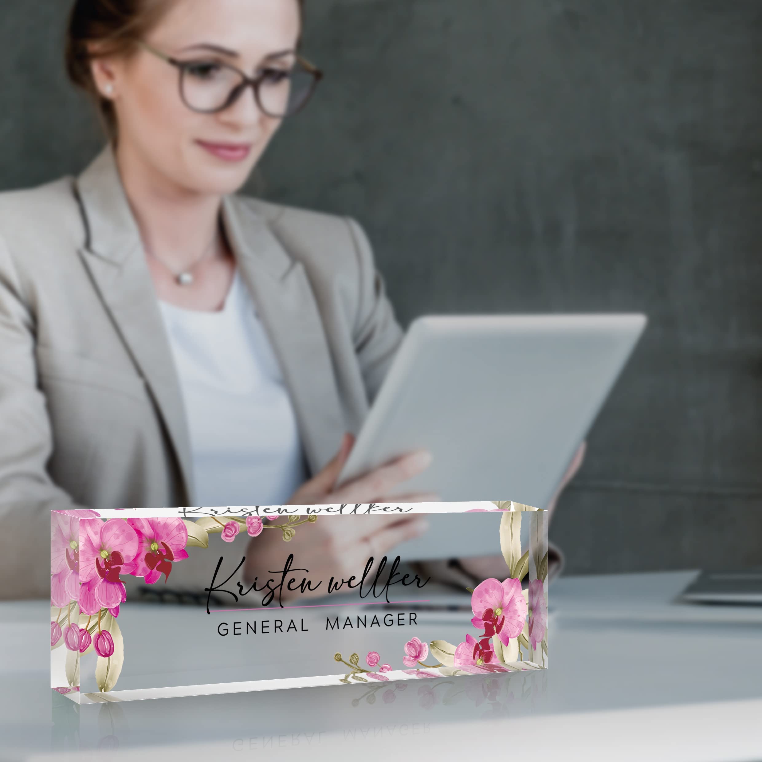 Personalized Office Name Plate for Desk, Custom Employee Appreciation Gifts, Acrylic Desk Name Plate Funny, Desk Decorations Gift, Acrylic Desk Ornaments (Style-Butterfly Orchid)…
