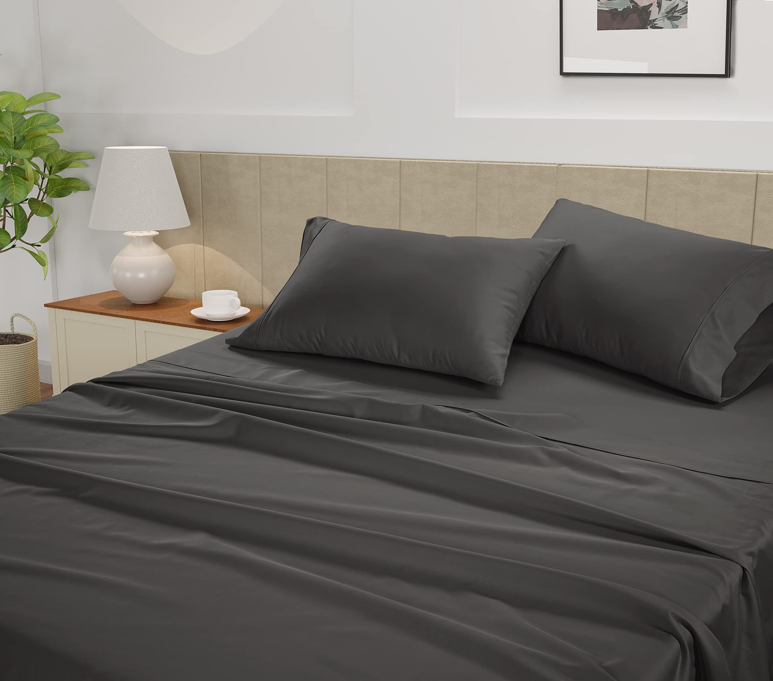 LANE LINEN 100% Cotton Sheets Queen Size Bed Set β 450 Thread Count, Soft & Cooling Sateen Weave, Deep Pocket Fits 15β Mattress, Luxury Hotel Bedding, Queen Bed Sheets, Charcoal