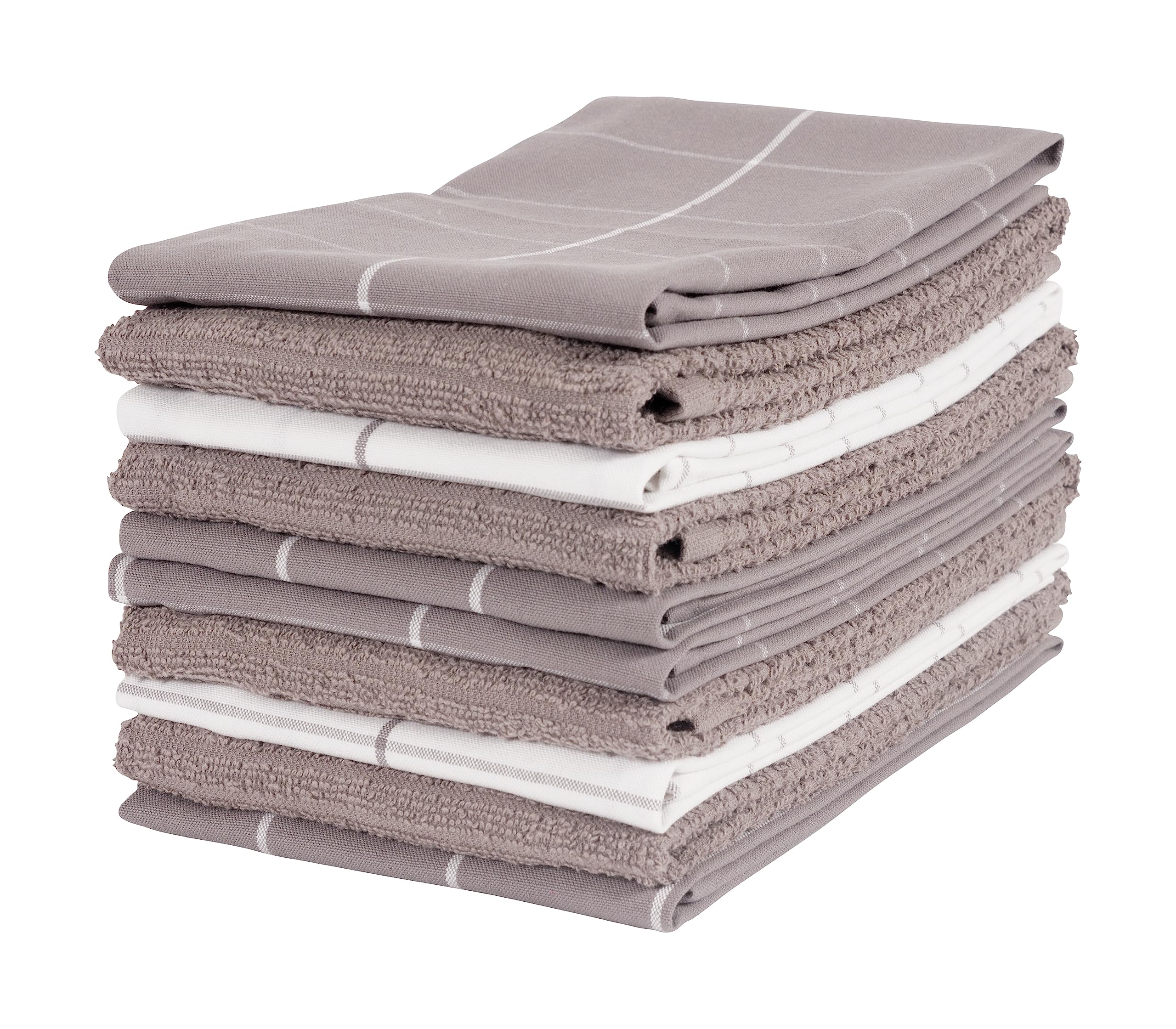 KAF Home Chelsea Assorted Kitchen Towel - Set of 10-18 x 28 Inches - Mixed Flat and Terry Dish Towels (Gray)