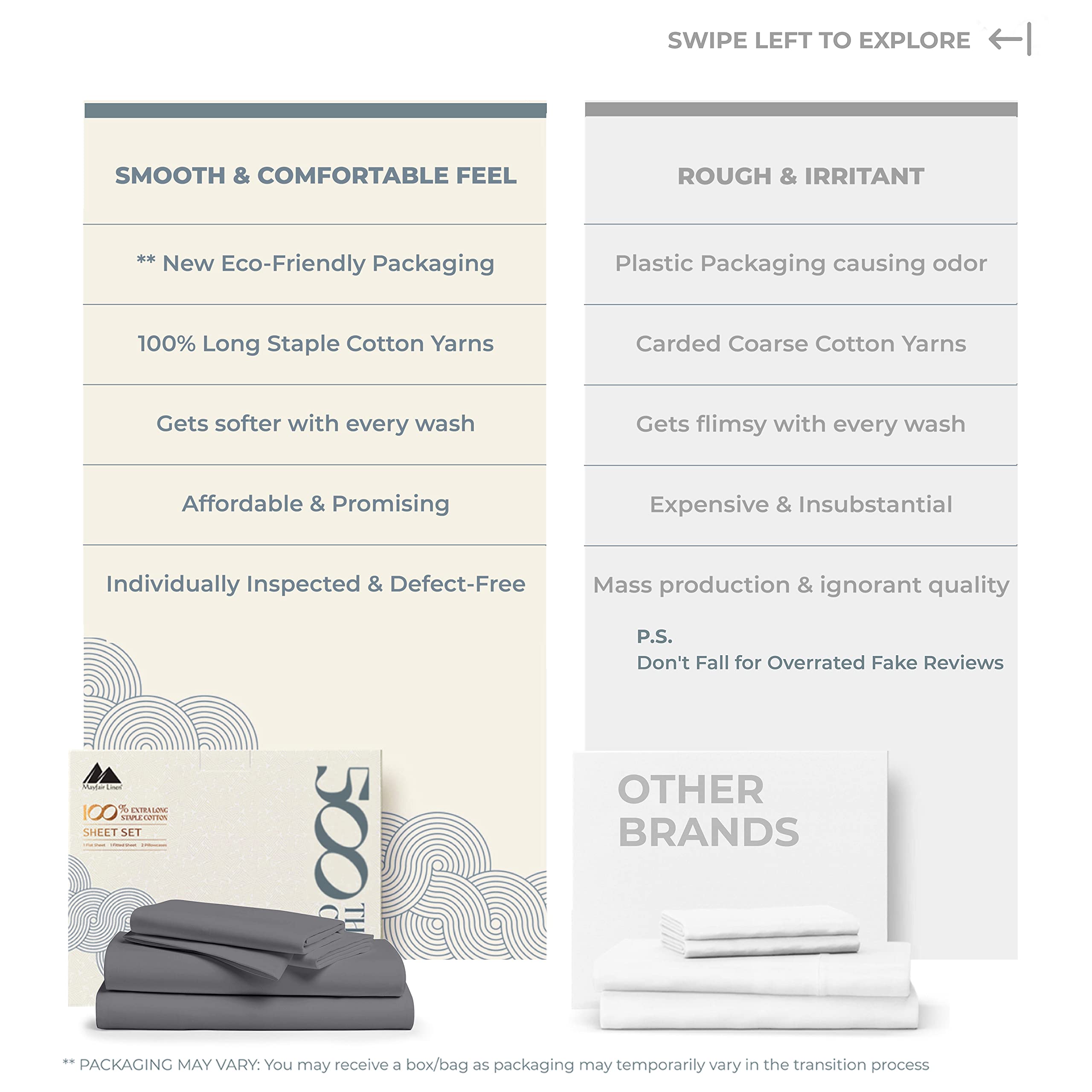 Mayfair Linen 100% Cotton Bed Sheets Queen Sheet Set - 500 Thread Count Sheets Queen Size 4 PC Set (Dark Grey), Soft, Cooling, Hotel-Quality 16" Deep Pocket Sateen Cotton Bedsheet for Hot Sleepers
