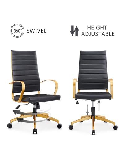 LUXMOD Ergonomic Office Chair, High Back Gold Leather Desk Chair with Lumbar Support, Home Office Chair for Study or Workspaces(Gold Black)
