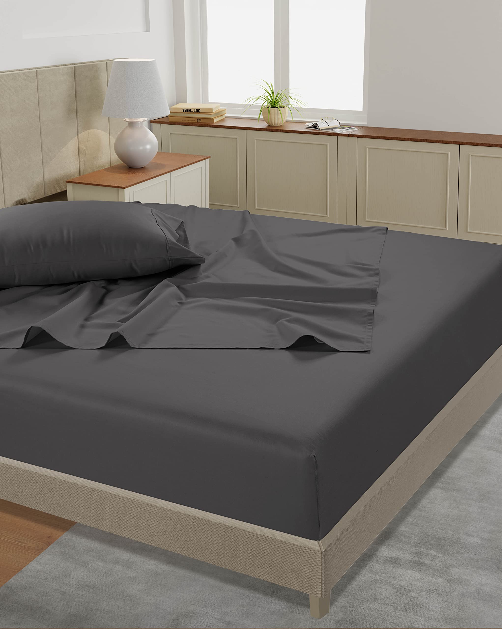 LANE LINEN 100% Cotton Sheets Queen Size Bed Set β 450 Thread Count, Soft & Cooling Sateen Weave, Deep Pocket Fits 15β Mattress, Luxury Hotel Bedding, Queen Bed Sheets, Charcoal