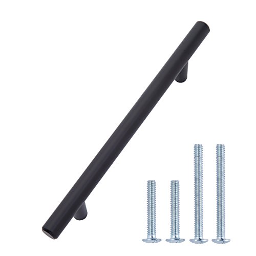Amazon Basics Euro Bar Cabinet Handle (1/2-inch Diameter), 7.38-inch Length (5-inch Hole Center) - Flat Black, 10-Pack