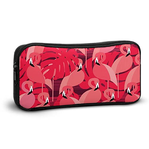 Pink Flamingos with Palm Leaves Pencil Case Pencil Pouch Coin Pouch Cosmetic Bag Office Stationery Organizer