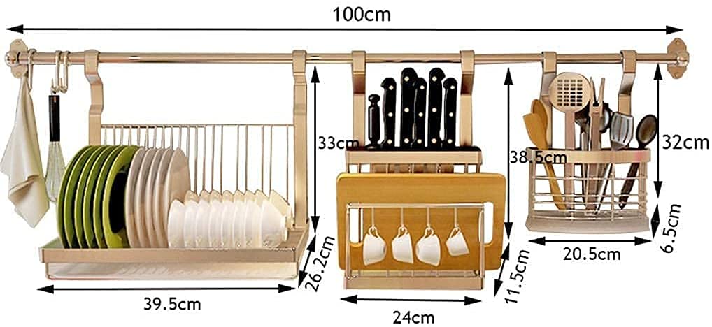 Plate Rack Multi-Purpose Kitchen Storage Shelf Wall Dish Rack Dish Drainer with Cutlery Tableware Draining Drying Storage Shelf Pan Plate Holder
