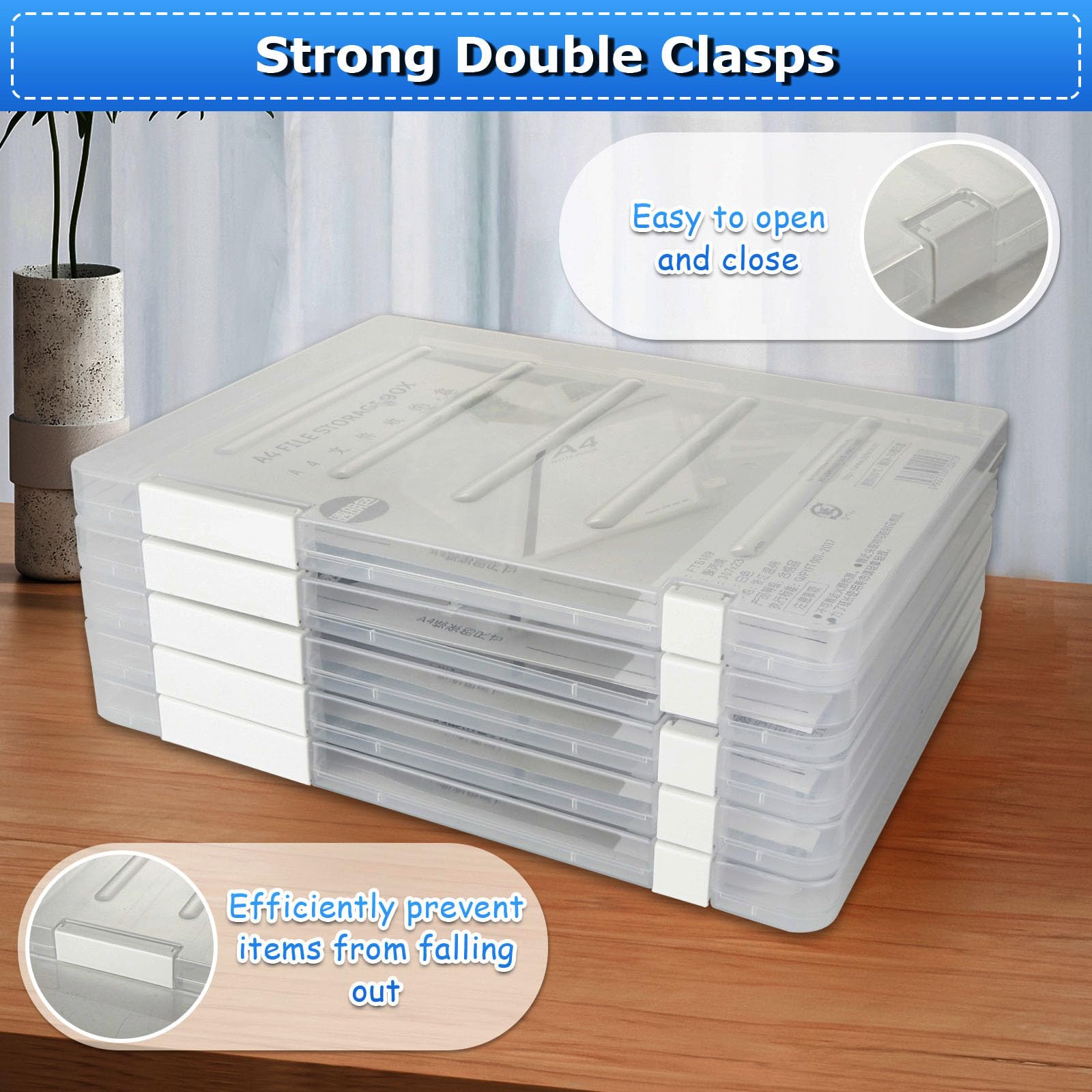 Acrux7 6 Pack Plastic File Storage Cases, Thin Transparent File Box, Portable Project Case, Scrapbook Paper Storage Organizer Clear File Box for Photos, Art, Craft, Office Supplies (12x9x0.8 Inch)