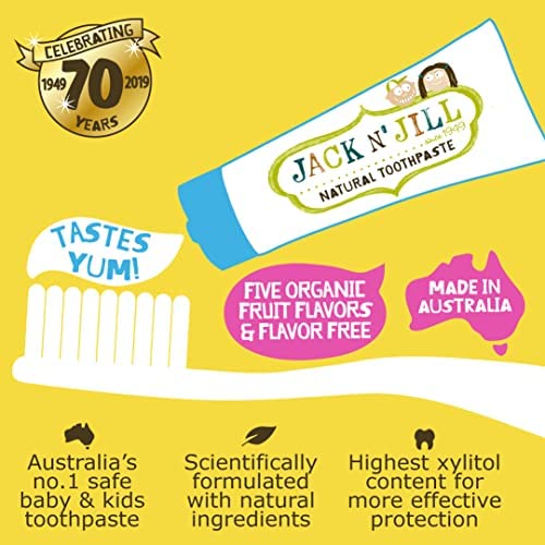 Jack N' Jill Kids Natural Toothpaste - Kids Toothpaste Fluoride Free, Organic Flavors, BPA Free SLS Free, Makes Tooth Brushing Fun for Kids - Blueberry & Strawberry, 1.76 oz (Pack of 4)