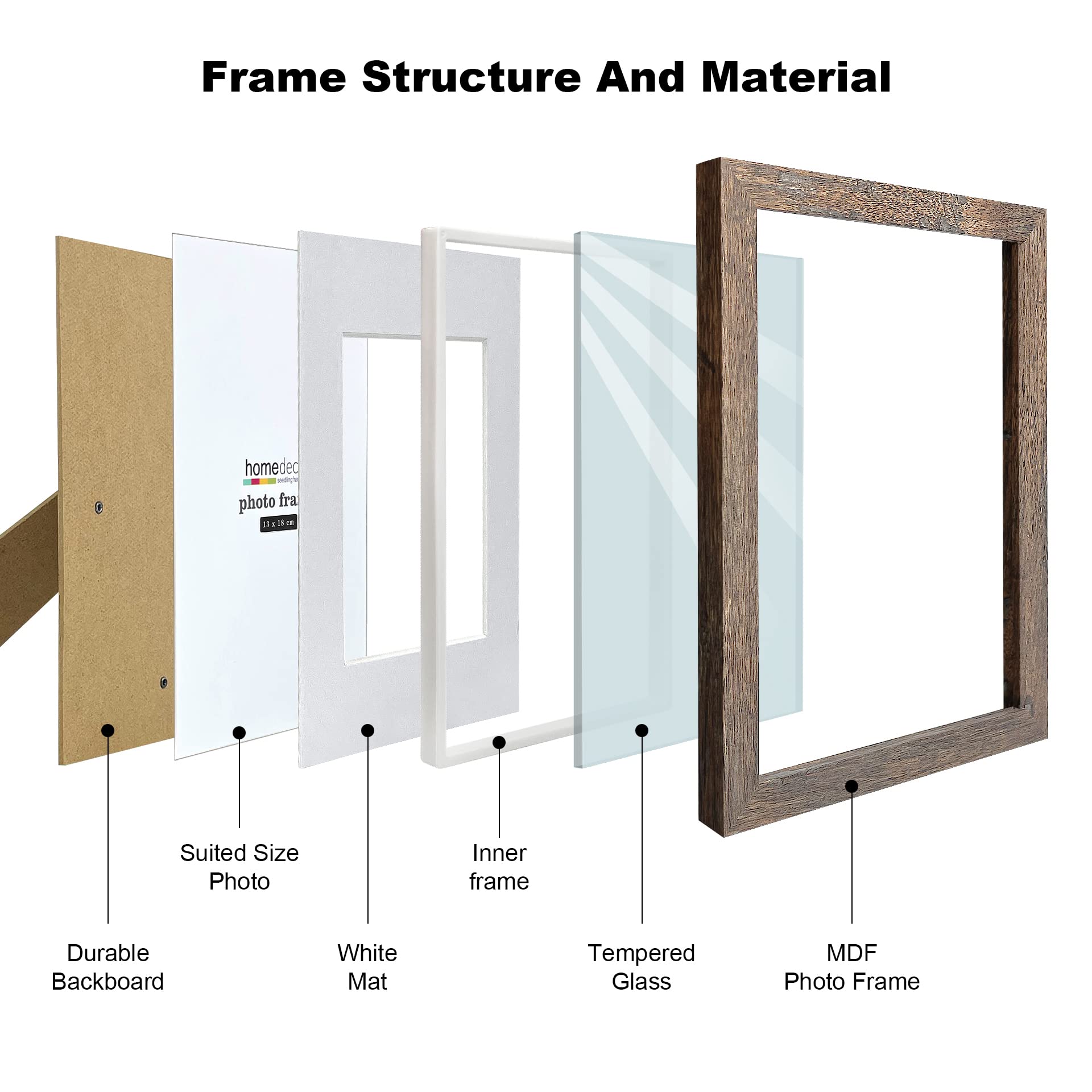 Shadow Box Frame, 4 Pack Picture Frame Set, Wall Picture Frame, Farmhouse Wood Rustic Picture Frames with Tempered Glass Gallery Wall Tabletop Display (5X7 Mat 3.5X5, Brown)