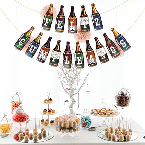Dalaber Bottle Shape Feliz Cumpleanos Banner - Spanish Birthday Party Decorations - Fiesta Mexican Themed Birthday Party Decoration for Adults