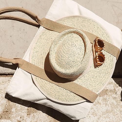 TRIBECA TRIBE Beach Bag - Large Woven Beach Tote Bag - Boho Chic Travel Tote Bag With Hat Holder (Wide Style- Desert)