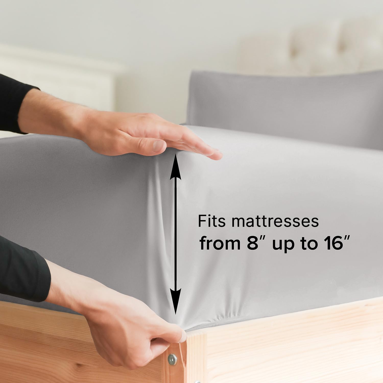 400 Thread Count Cotton Sheet Set - Queen Size 100% Cotton Sheets - Easily Fits 8" to 16" Mattress - Silky-Soft, Wrinkle Free and Comfortable - Deep Pockets & Hotel Quality Bedding Set - Light Grey