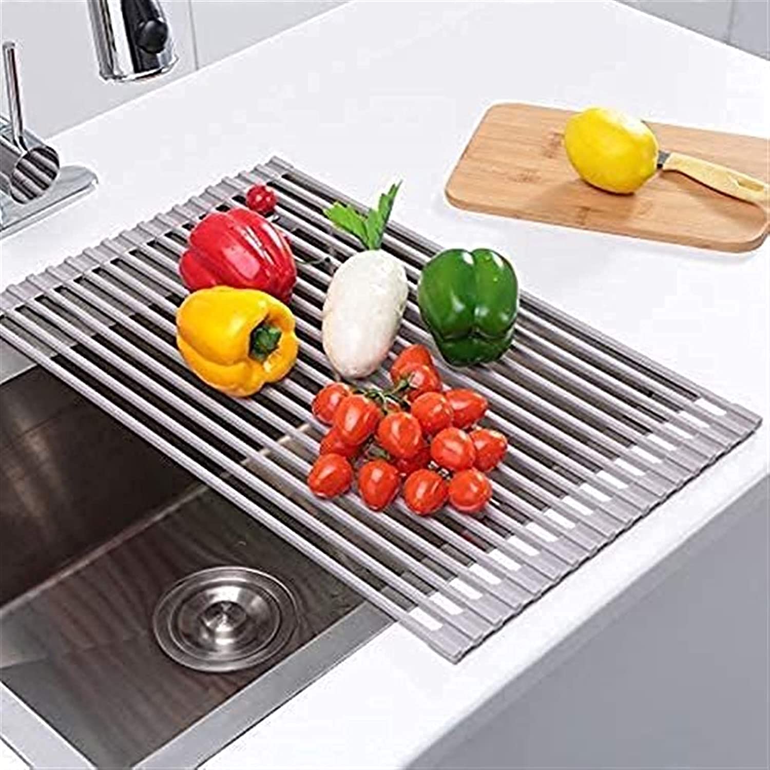 Plate Rack Draining Dish Rack Dish Rack Drying Roll Up NO-Slip Silicone-Coated Kitchen Multipurpose Sink Drainer Foldable Drain Shelf for Kitchen Countertop Pan Plate Holder