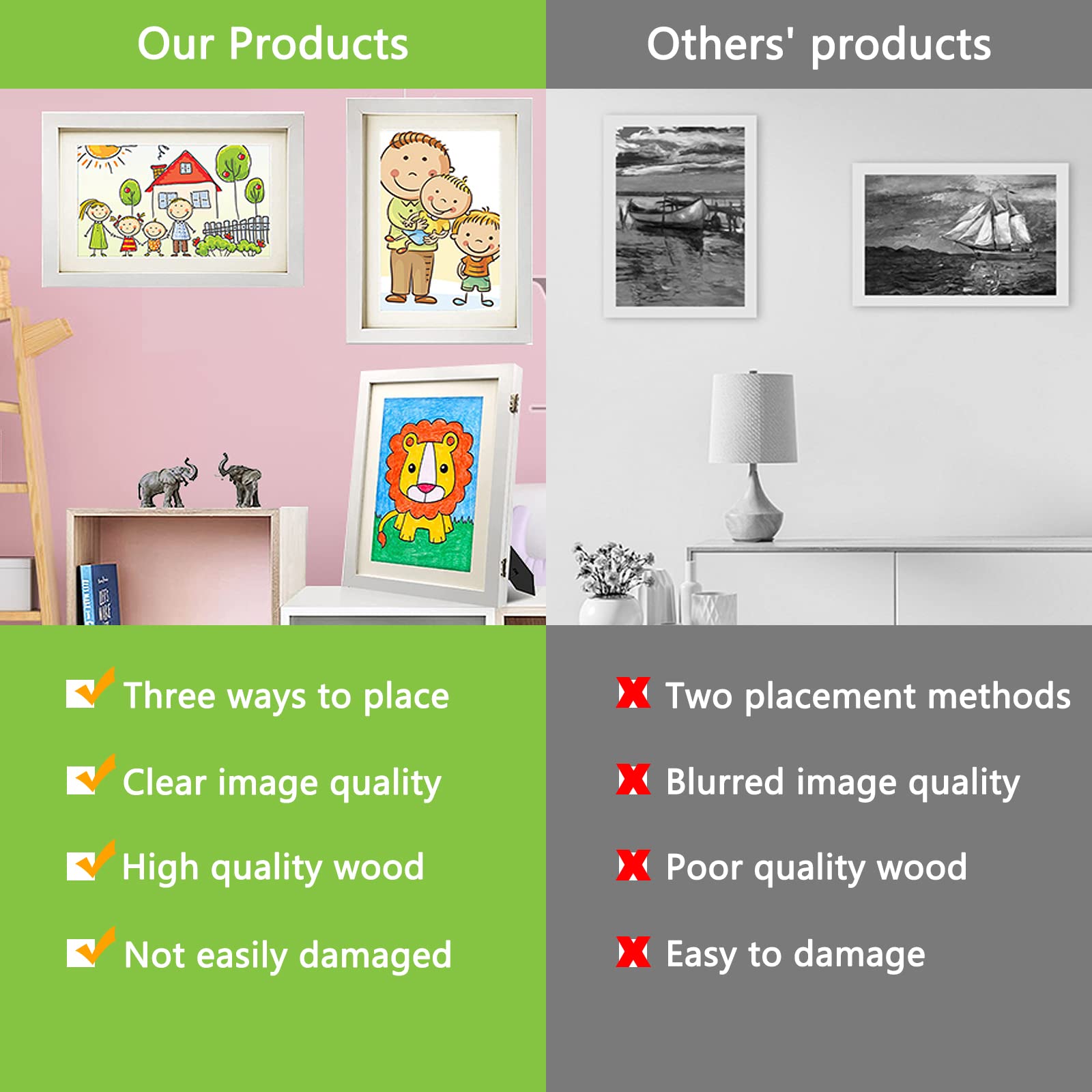 TUTULOO A4 Kids Art Frame - Holds 50 Pcs Art Work - Dark Acrylic Frame - Minimalist Style - Front Opening - Vertical Orientation - Tabletop, Wall Mount