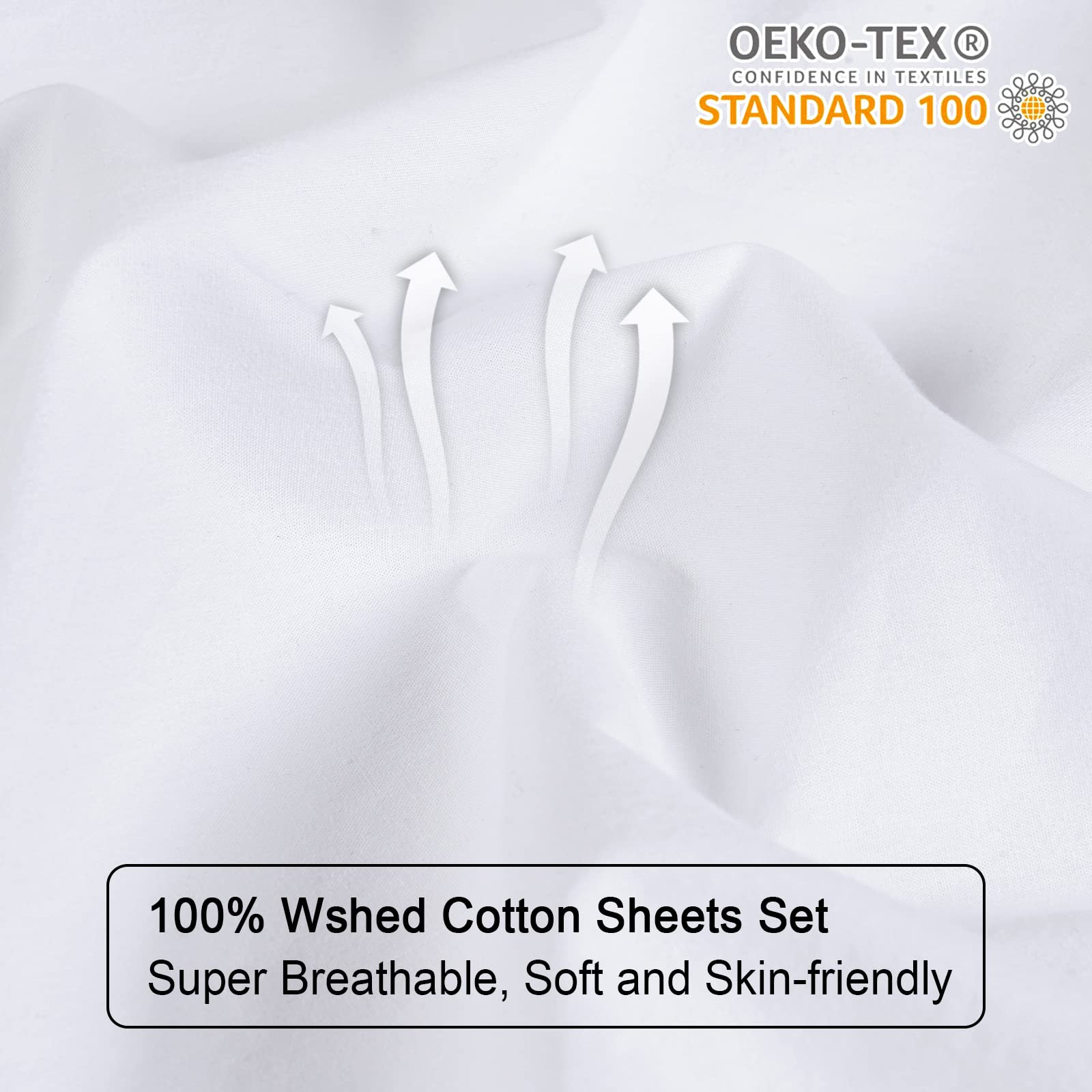 PHF 100% Garment Washed Cotton Sheets Set Queen Size, Ultra Soft Bedding Set, 4 PCS Breathable Moisture-Wicking Durable, Deep Pocket Bed Sheet Up to 16", White