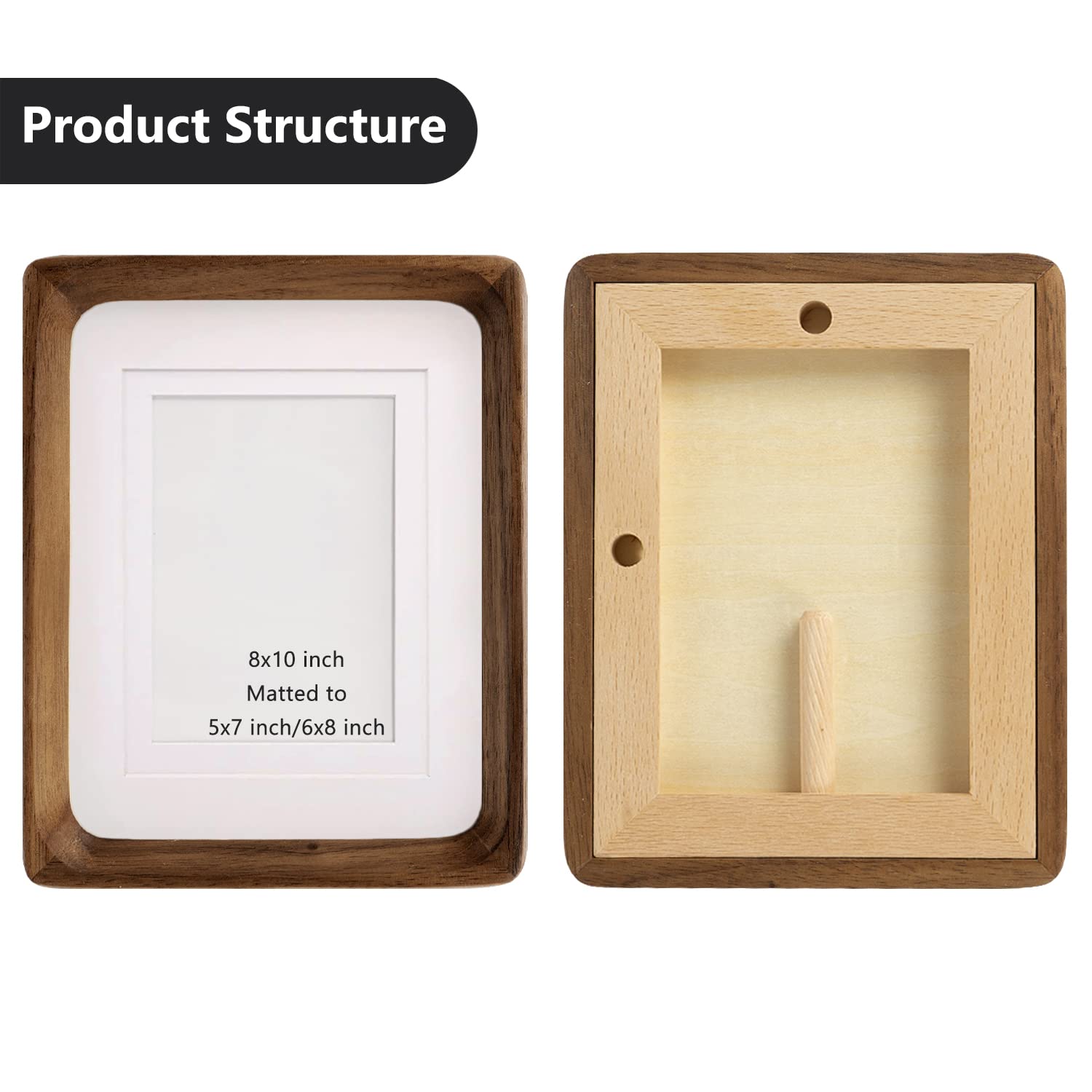 Natural Wood Photo Frames Inspired Tabletop Picture Frame with Mat, Vertical or Horizontal Display (Walnut, 8x10 matted to 5x7/6x8)