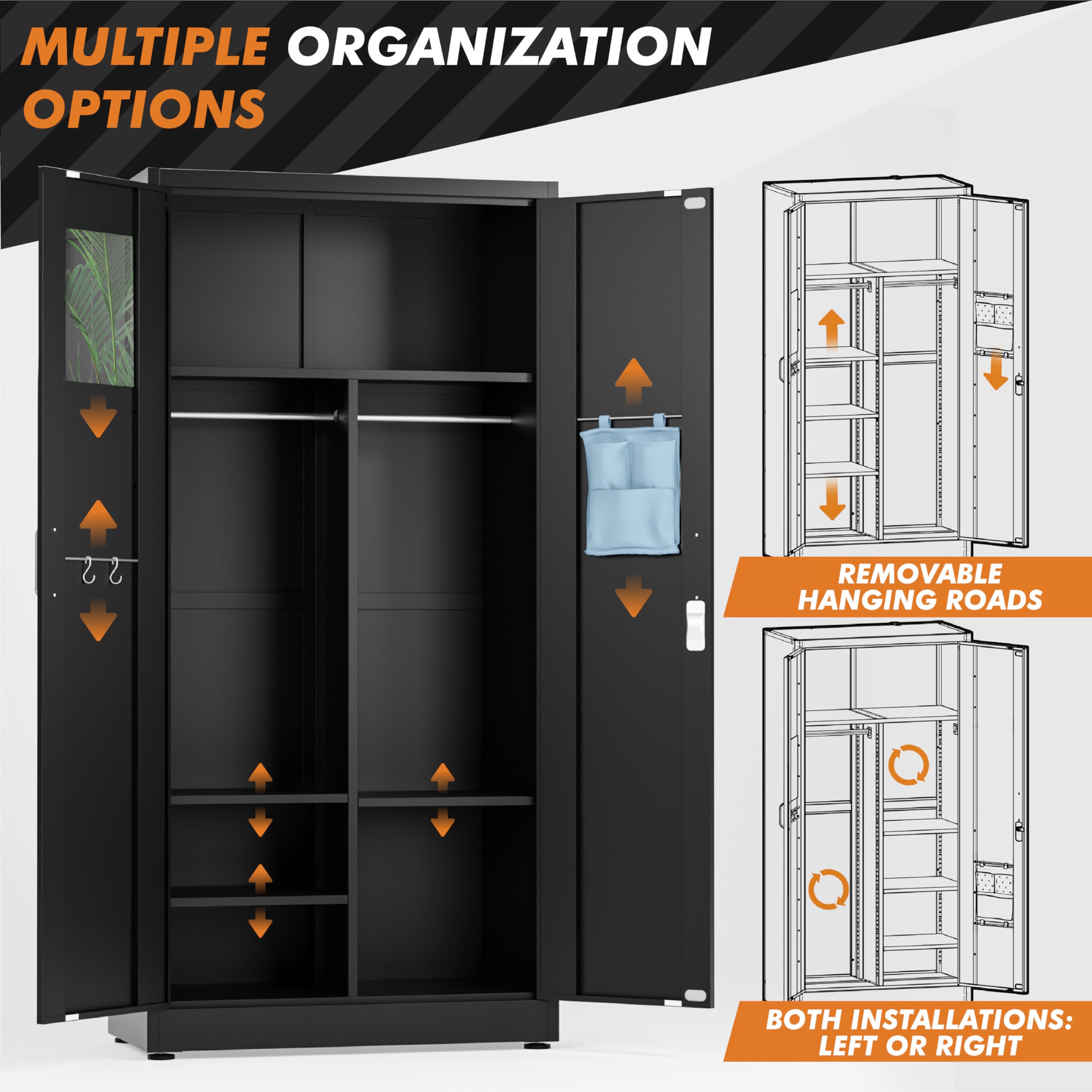 METALTIGER Office Metal Cabinet- Metal Storage Locker with Locking Doors, Steel Gym Lockable Cabinet (72" Wardrobe Key, Black)
